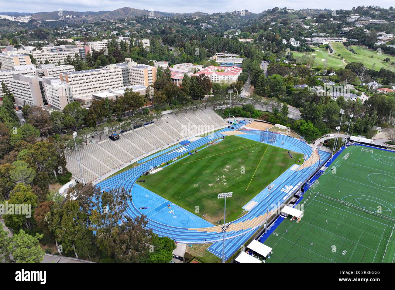 A general overall aerial view of Drake Stadium on the campus of UCLA ...