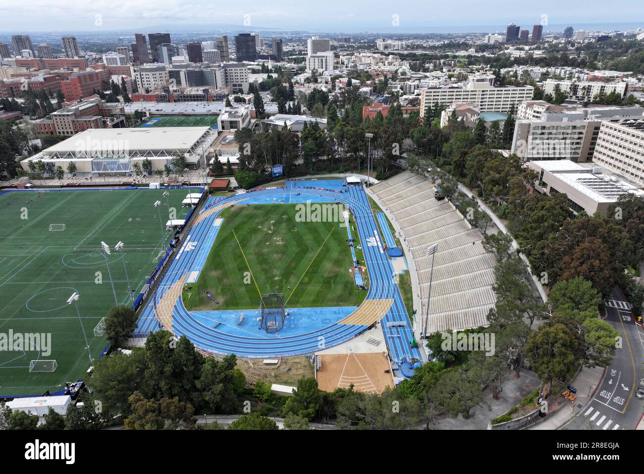 A general overall aerial view of Drake Stadium on the campus of UCLA ...
