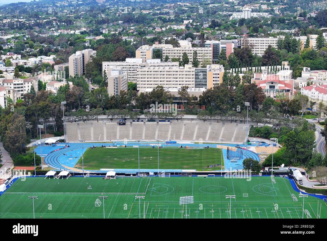 A general overall aerial view of Drake Stadium on the campus of UCLA ...