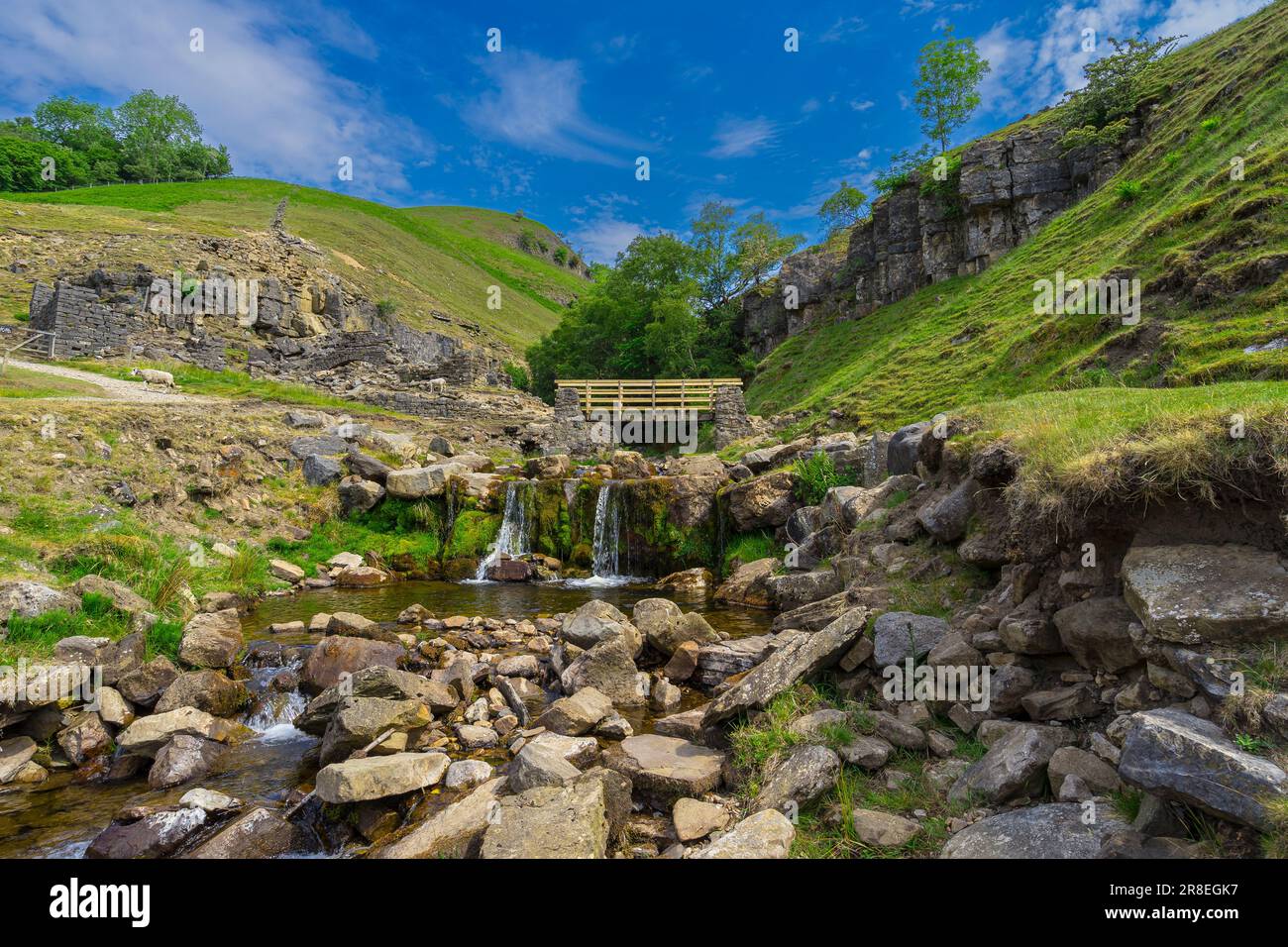 Looking up towards Swinnergill and the wooden bridge crossing the ...