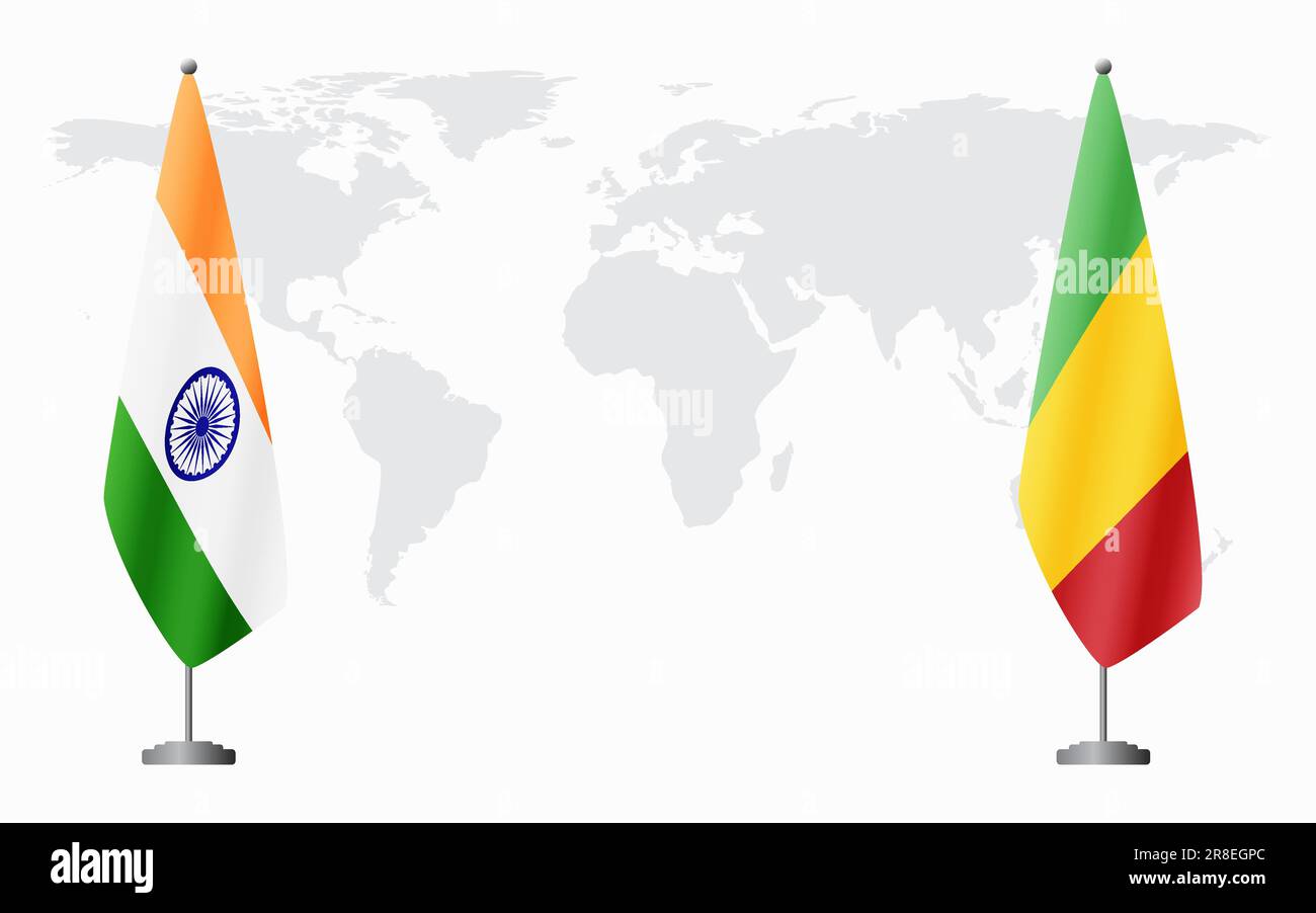 India and Mali flags for official meeting against background of world ...