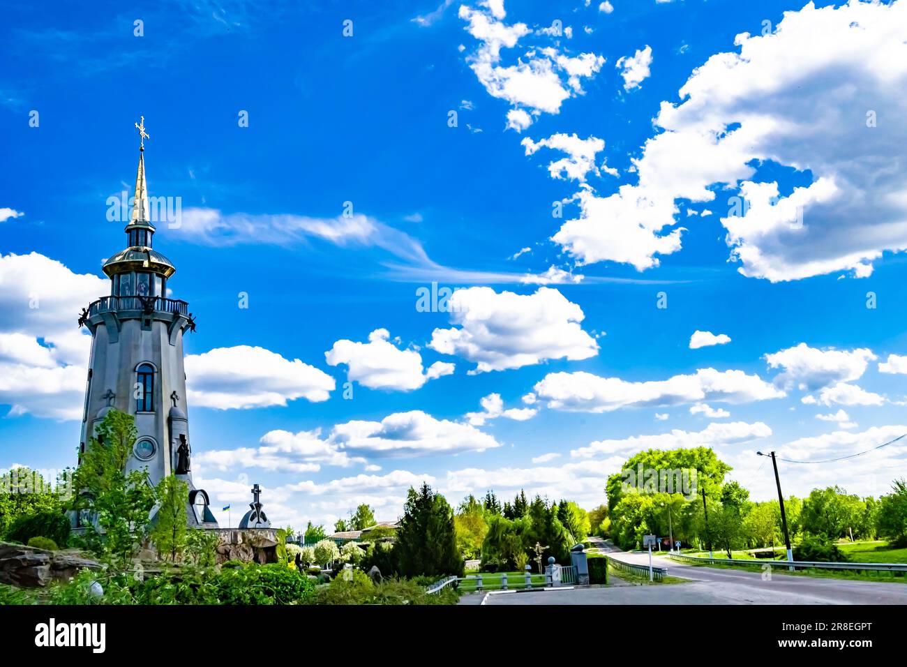 Christian church cross in high steeple tower for prayer, photography ...