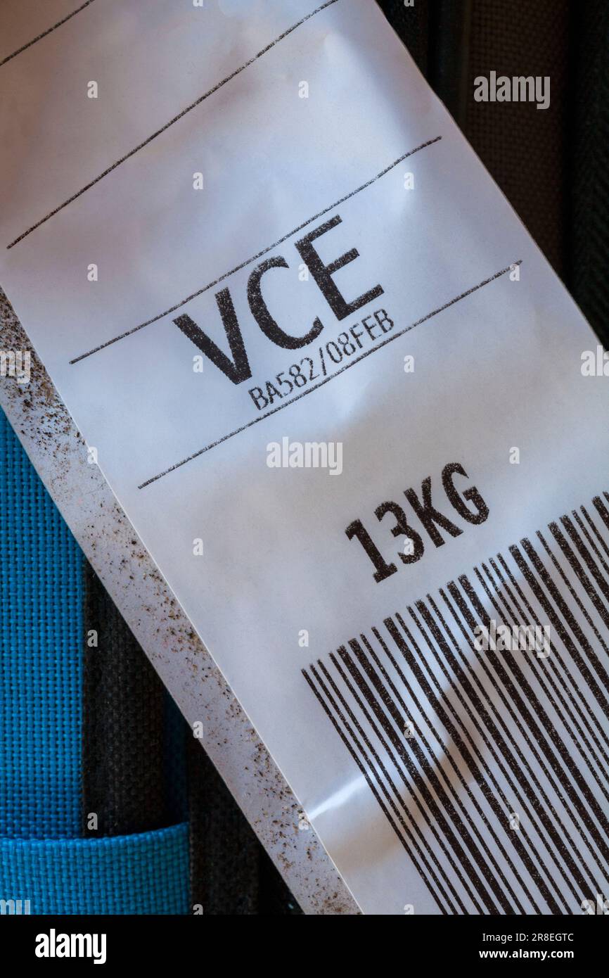 BA British Airways luggage label stuck on case holdall luggage for VCE ...