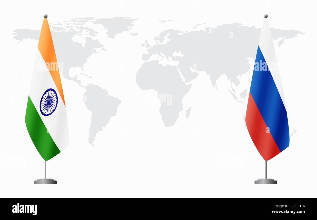 India and Russia flags for official meeting against background of world ...