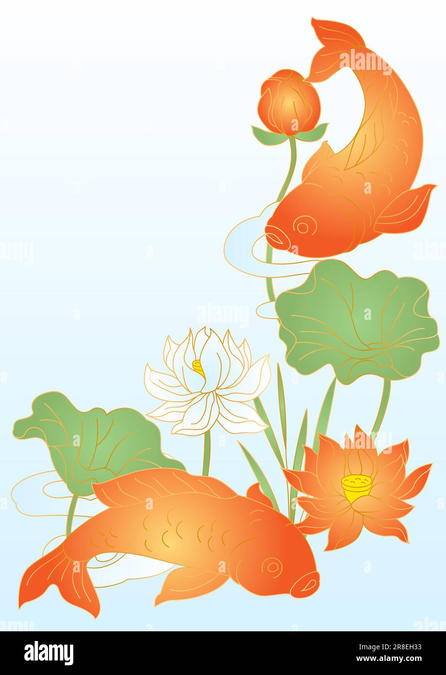 Oriental fish and lotus illustration. Chinese and japanese traditional ...