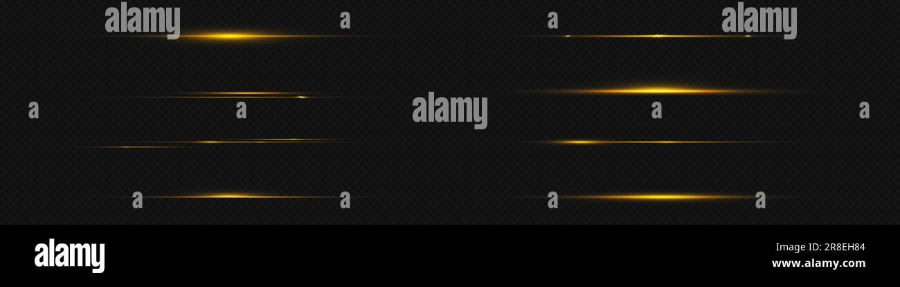 Gold line light glow with sparkle and flare shine. Horizontal golden ...