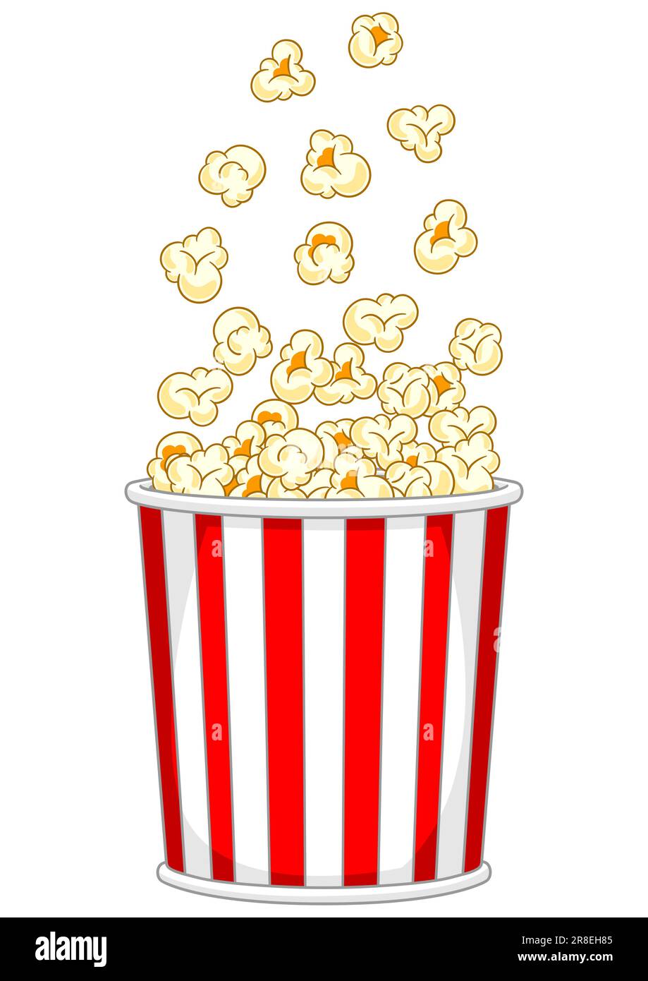 Popcorn in paper striped bucket. Illustration of snack food in cartoon style Stock Vector Image ...
