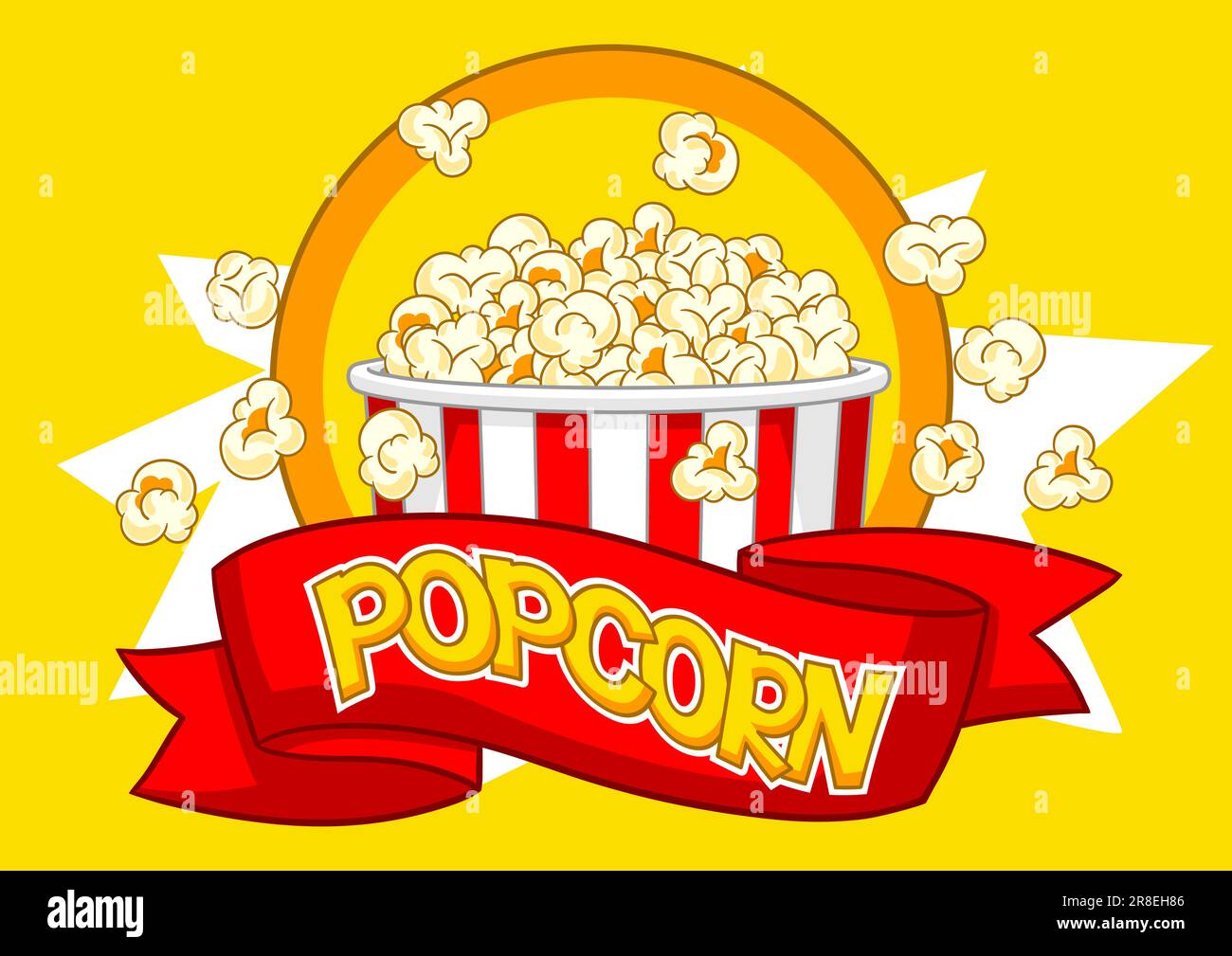 Popcorn in paper striped bucket. Illustration of snack food in cartoon ...