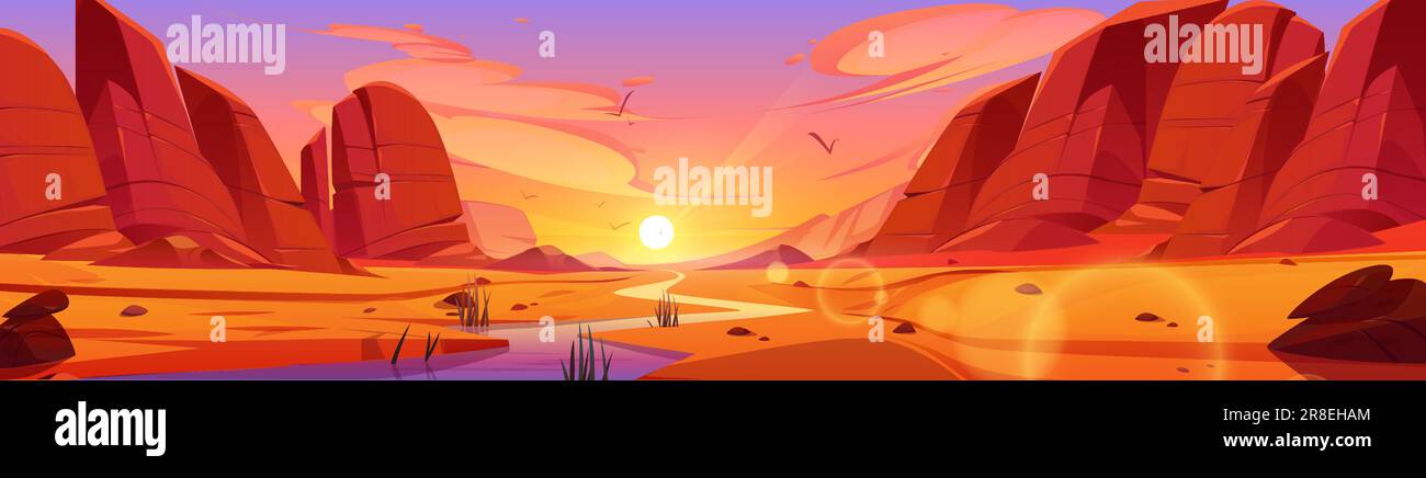 Grand canyon park desert at sunset cartoon vector illustration. Western ...
