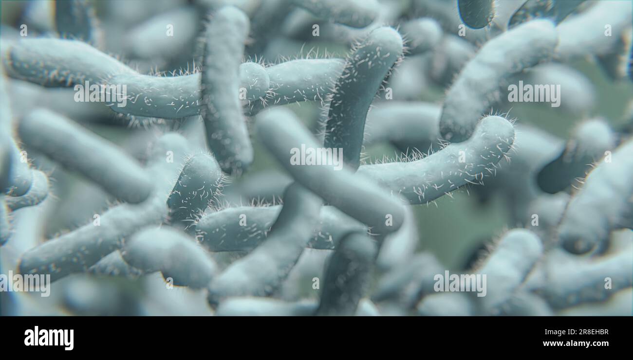 Bacteria. Bacterium. Cyan color. Bacteria under microscope background ...