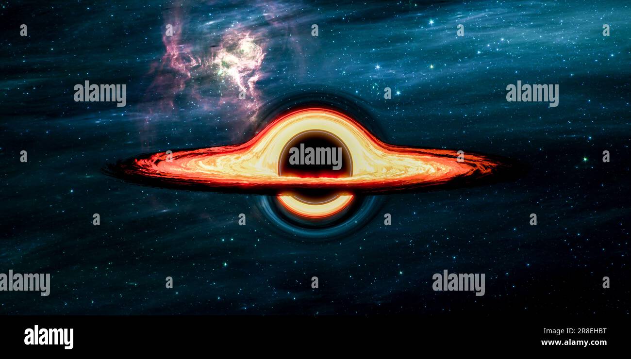 black hole and disk of glowing plasma. Black hole with nebula over ...