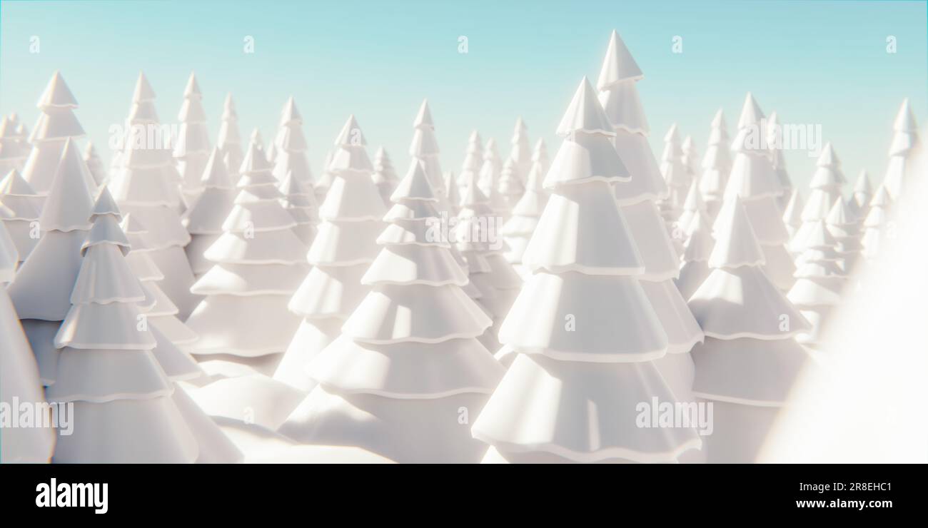 white fir trees covered snow and blue sky, 3D illustration Stock Photo ...