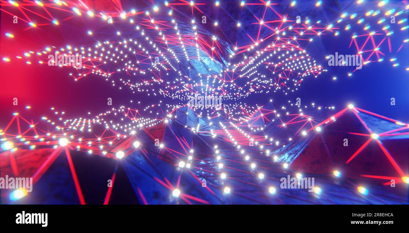 Abstract digital network connection colourful Block chain and technology abstract background ...