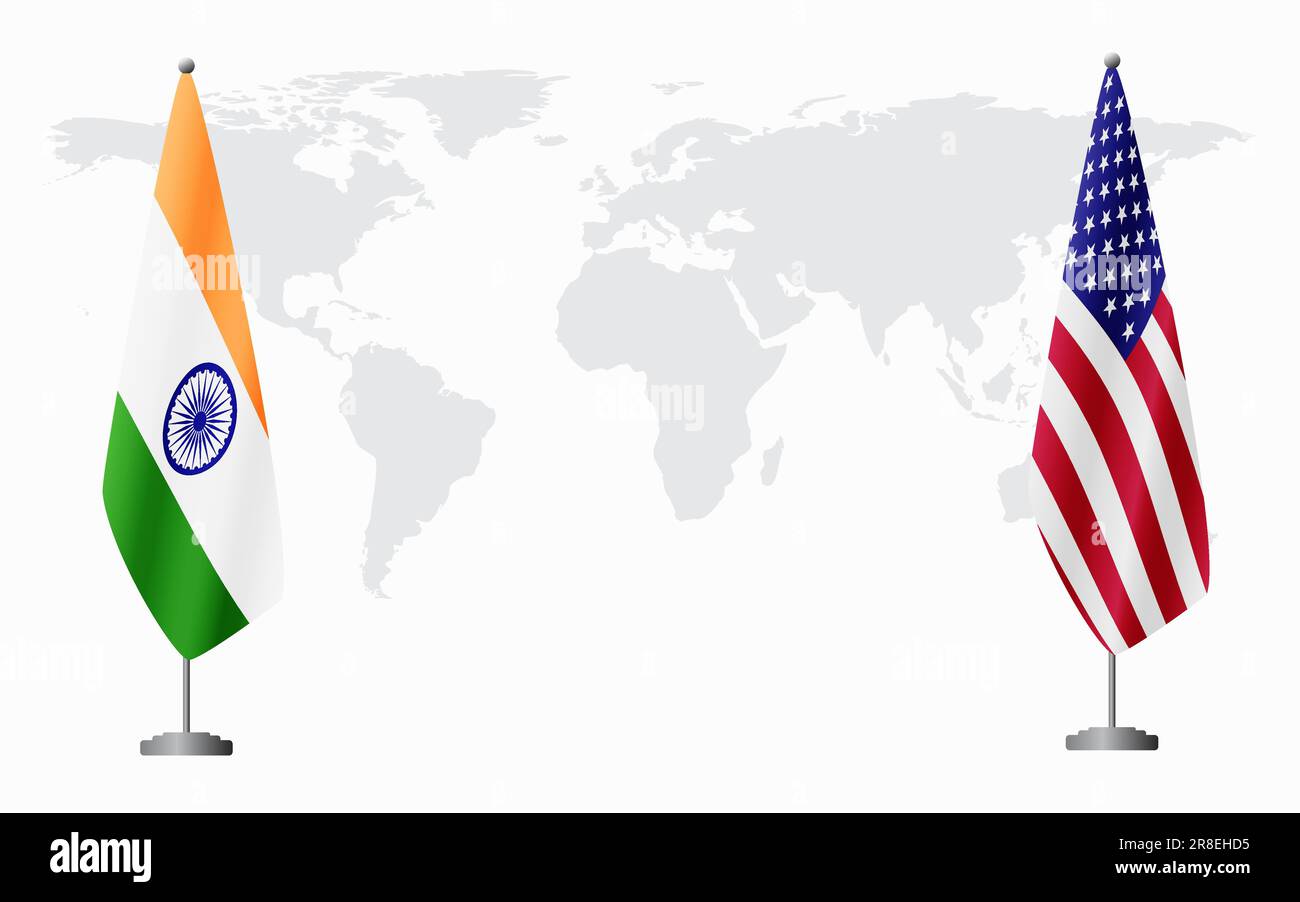India and USA flags for official meeting against background of world ...