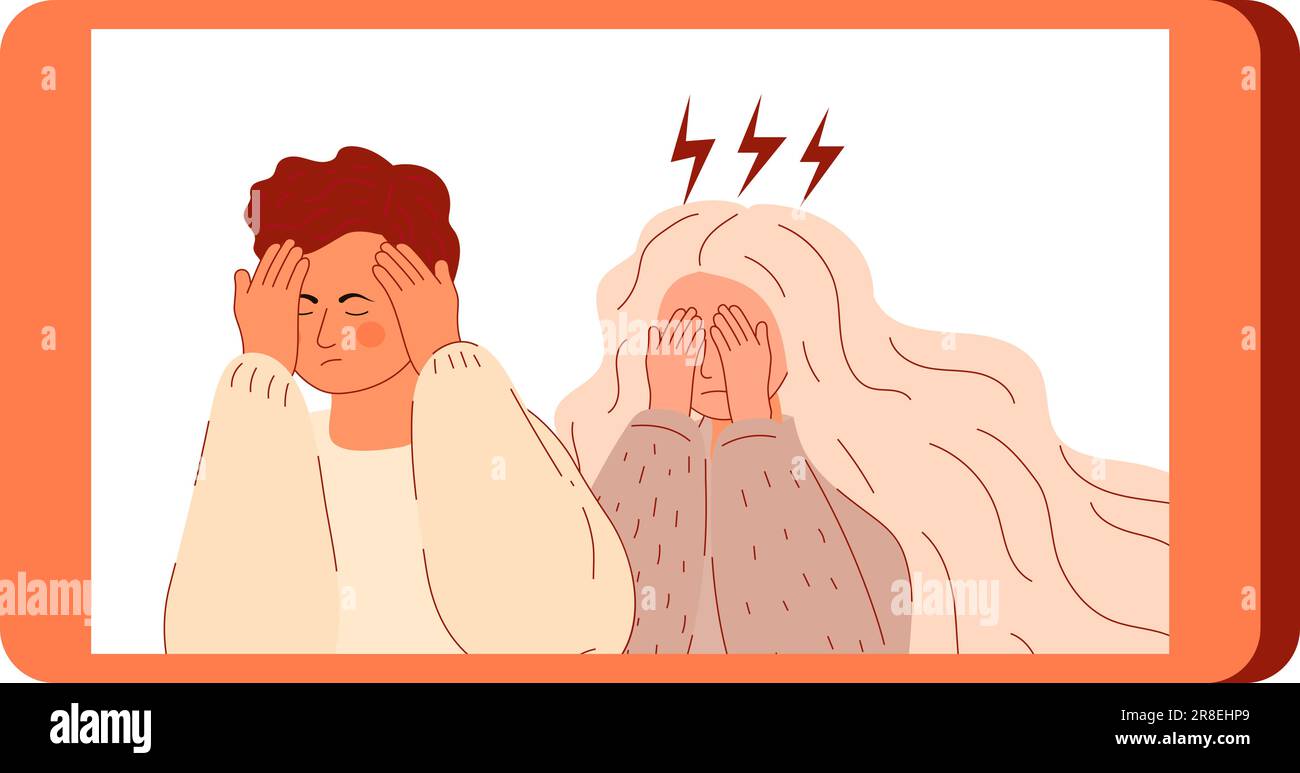 Online psychology help. Panic attack of woman, man concept vector. Depression, sadness Stock ...