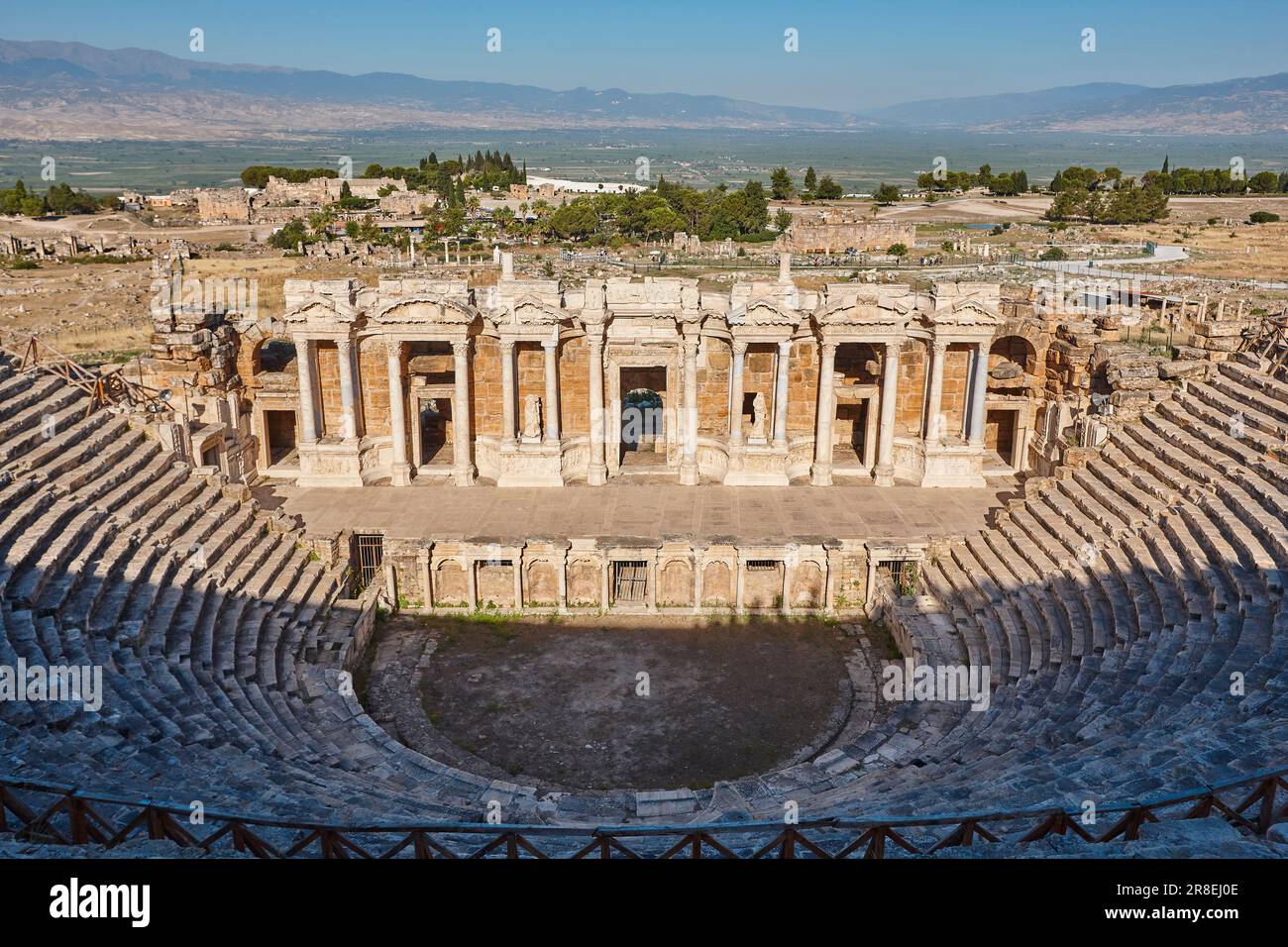 Amphitheatre classic columns in Hierapolis archeology site. Pamukkale ...