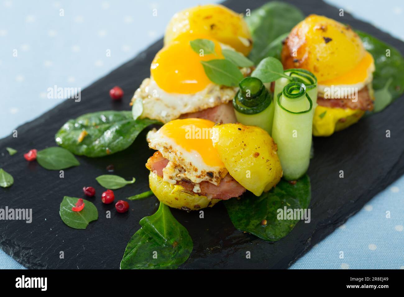 Potato burgers with quail egg Stock Photo - Alamy