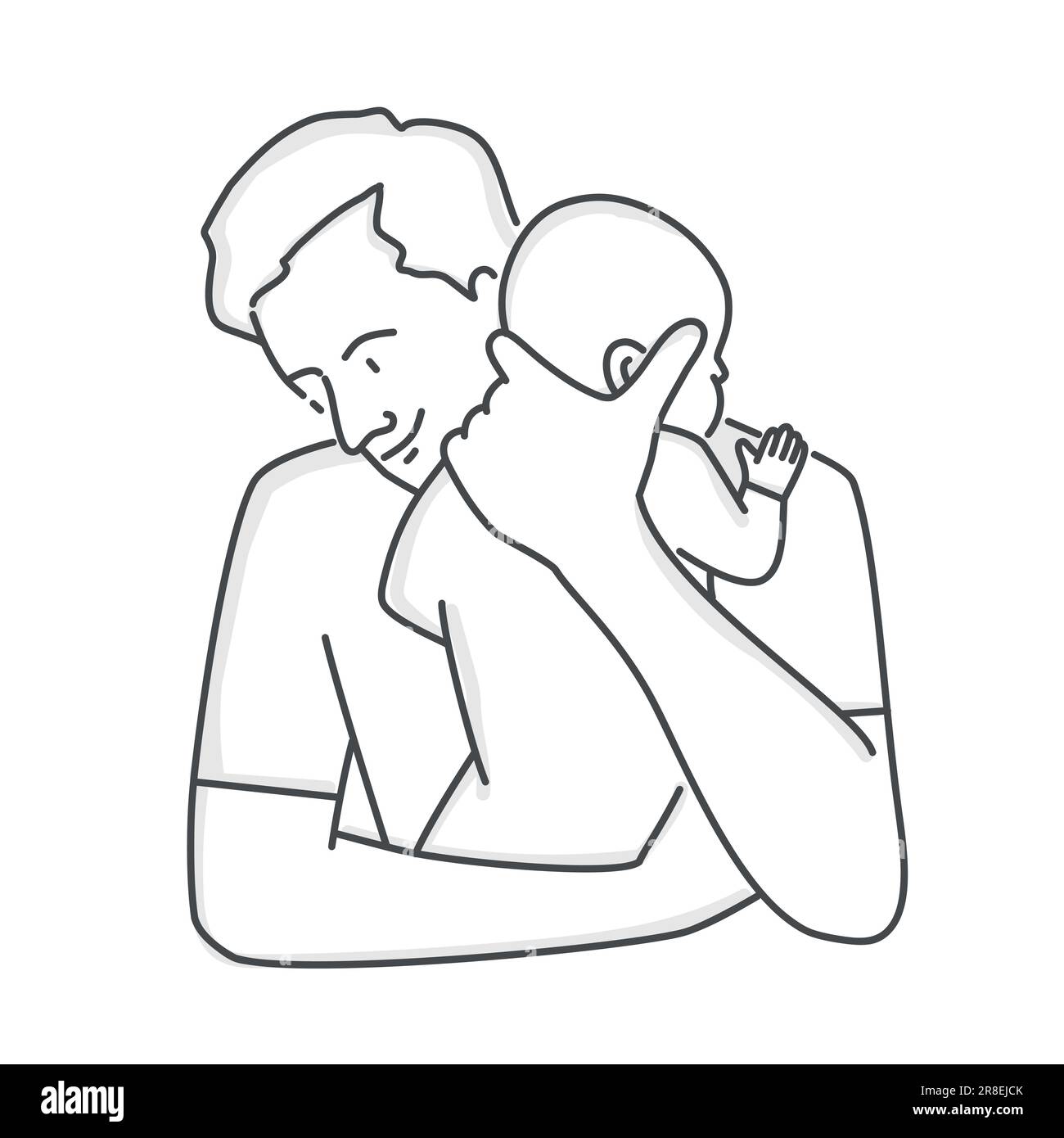 Father hugging his baby tightly. Father's Day concept. Hand drawn ...