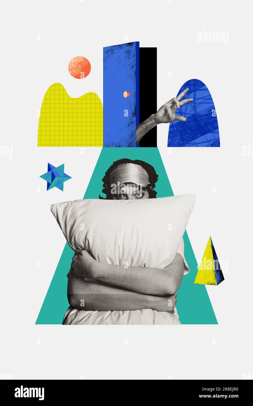 Vertical composite collage artwork photo of scared horrified girl ...