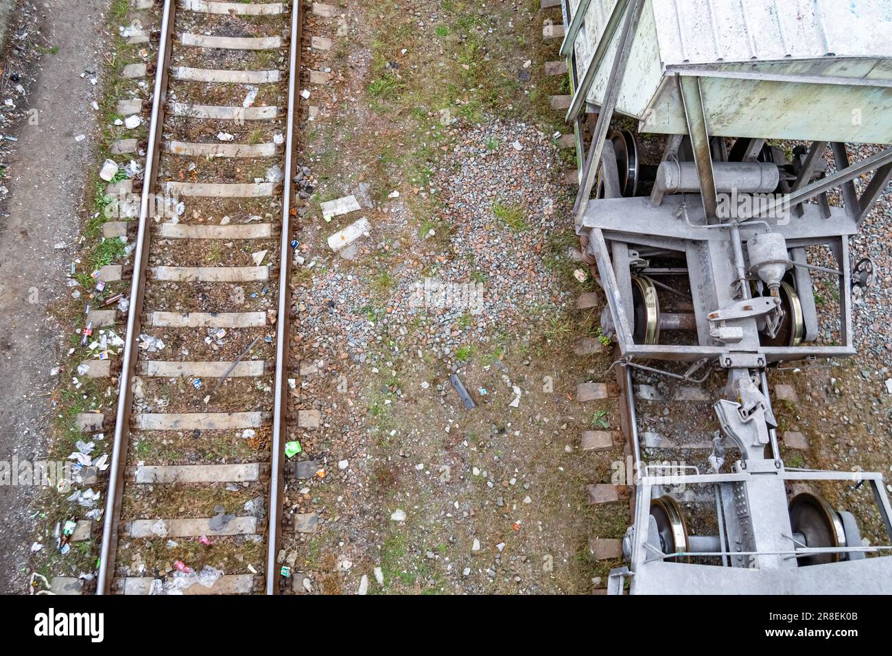 Photography to theme railway track after passing train on railroad ...