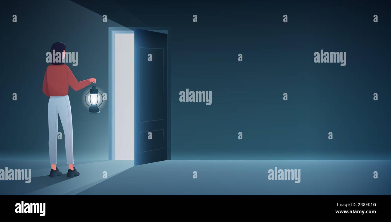 Step into unknown future ahead concept vector illustration. Cartoon ...