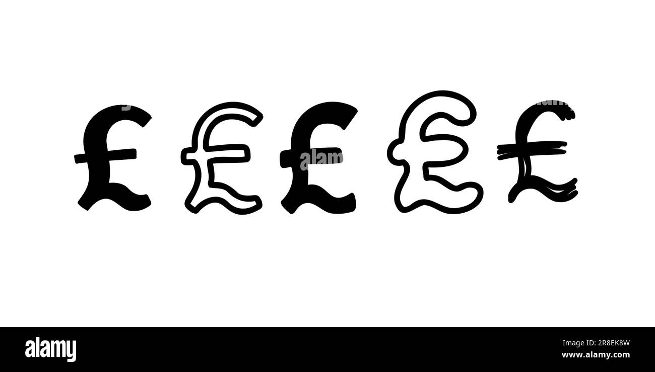 Sketched currency money finance sign icons Pound Sterling. Vector ...