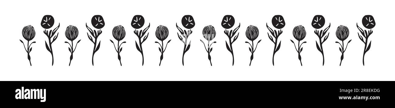 Quirky floral botanic vector border isolated on white background ...