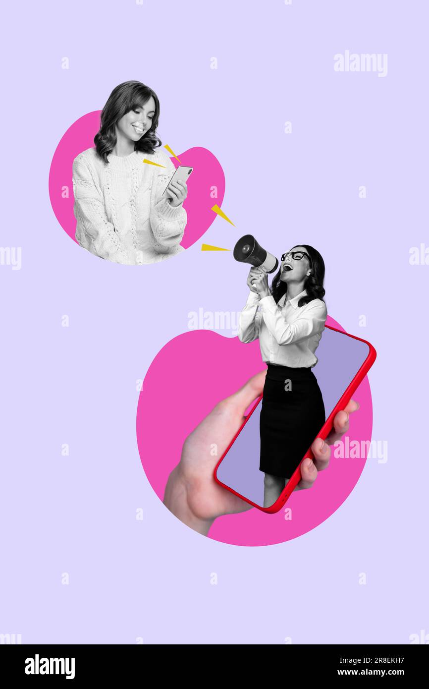 Creative template collage image of two people web user read ...