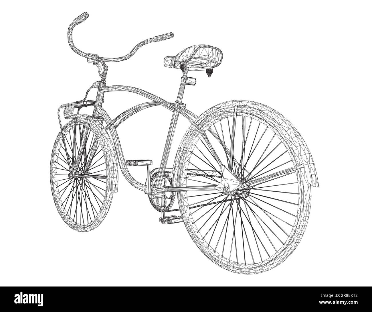 Wireframe vintage bicycle, vector. Black and white retro bicycle. 3D ...