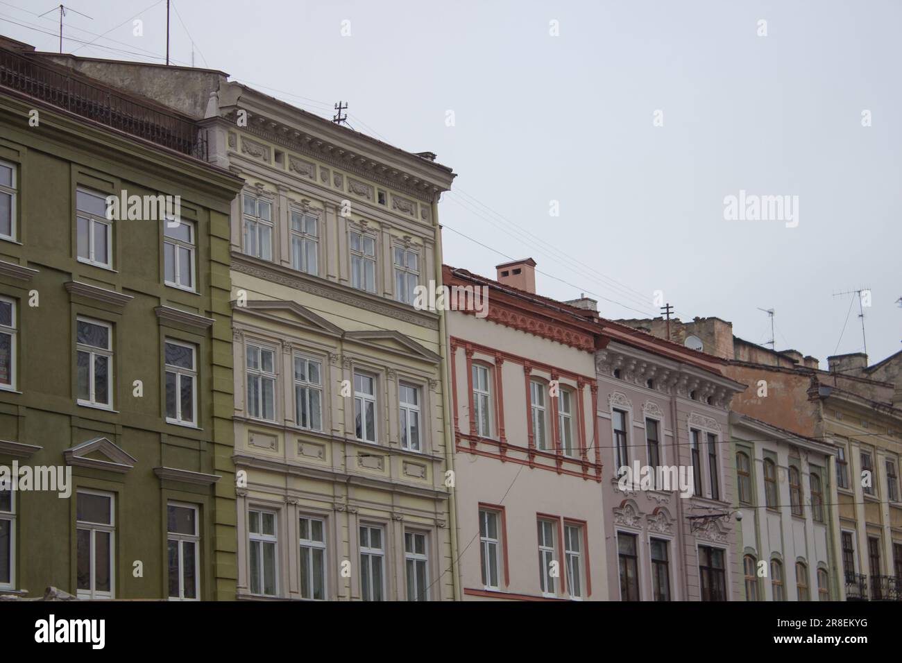 facades of historic buildings of various colors Stock Photo - Alamy