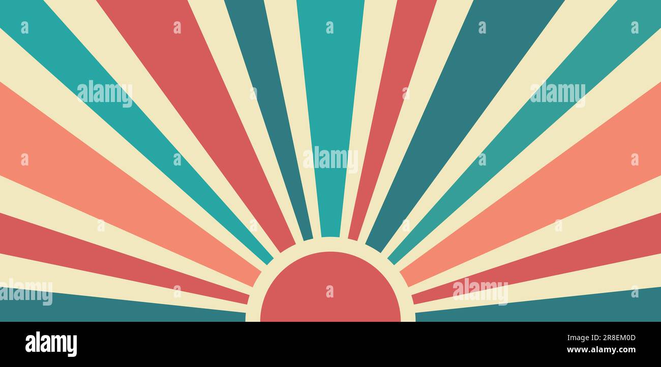 Retro sunburst background. 70s old fashioned colorful radiate lines ...