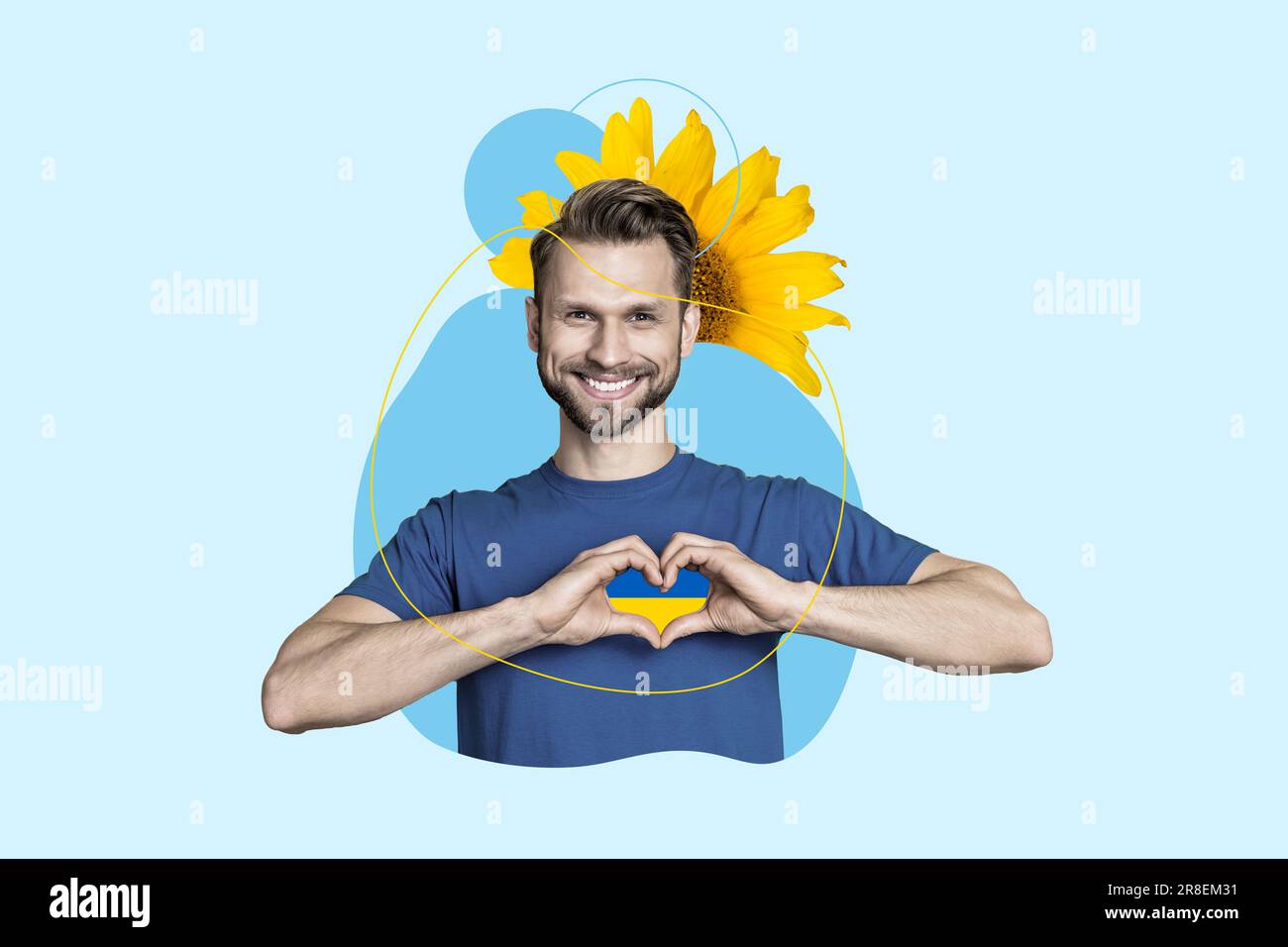 Banner billboard collage of funny happy positive man smiling showing ...