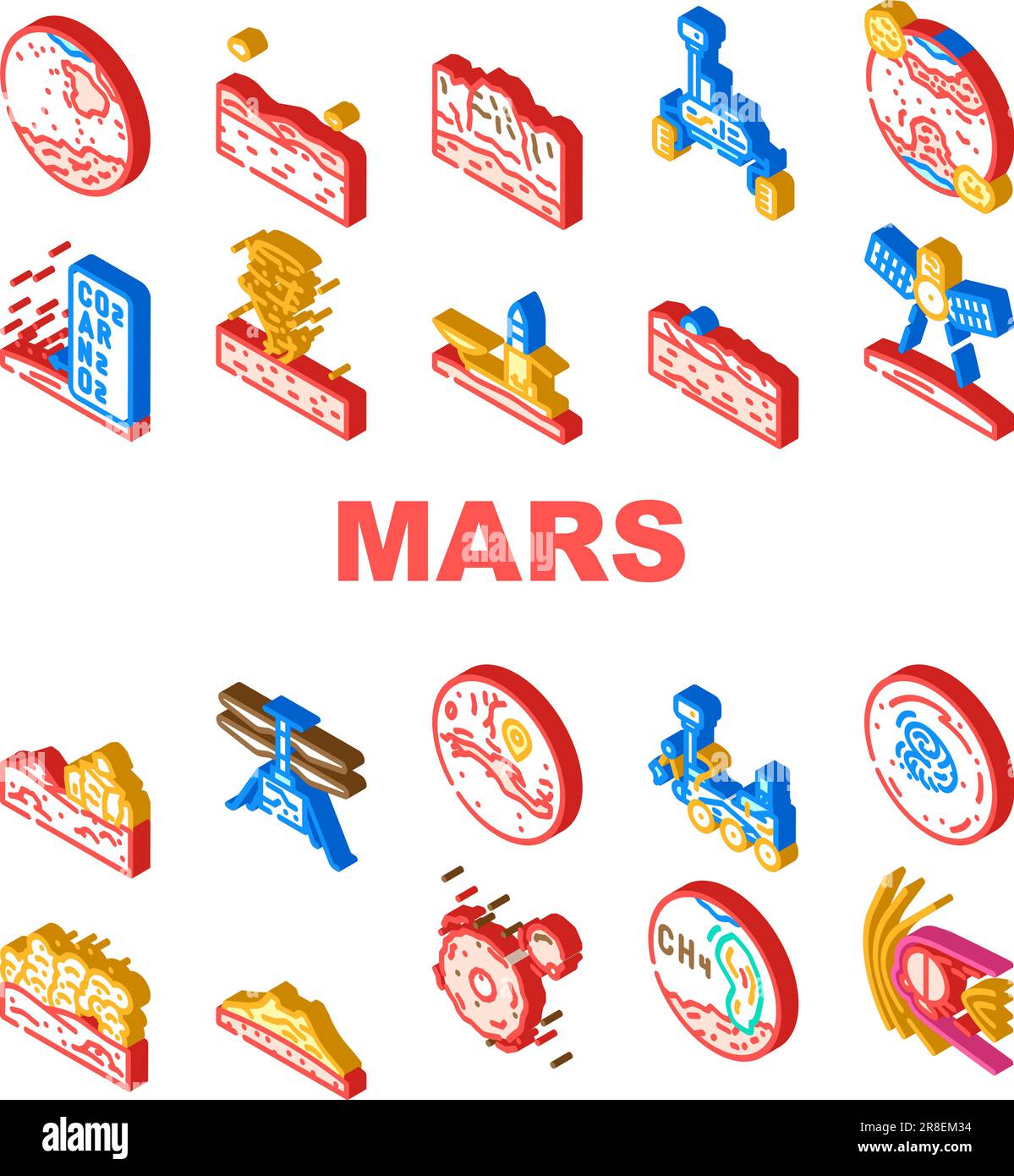 mars planet science space cosmos icons set vector Stock Vector Image ...