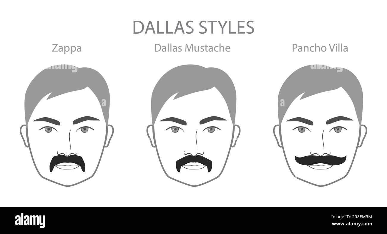 Set of Dallas Beard and mustache with name text style men face illustration Facial hair. Vector ...
