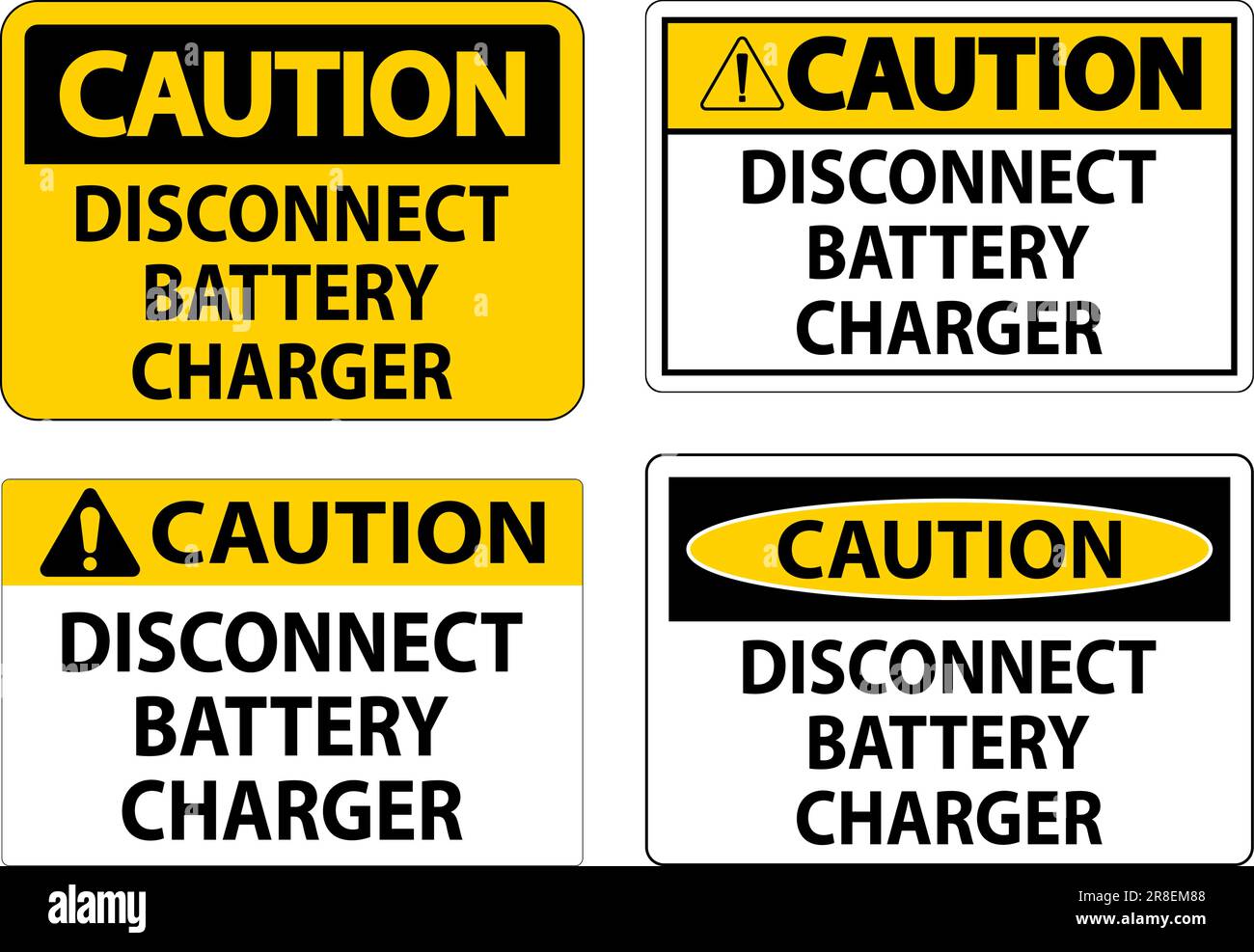 Caution Sign Disconnect Battery Charger On White Background Stock ...