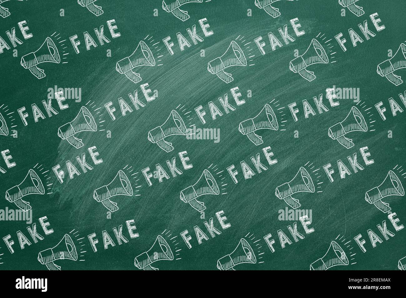 Pattern from megaphone icons and lettering FAKE drawn in chalk on a ...