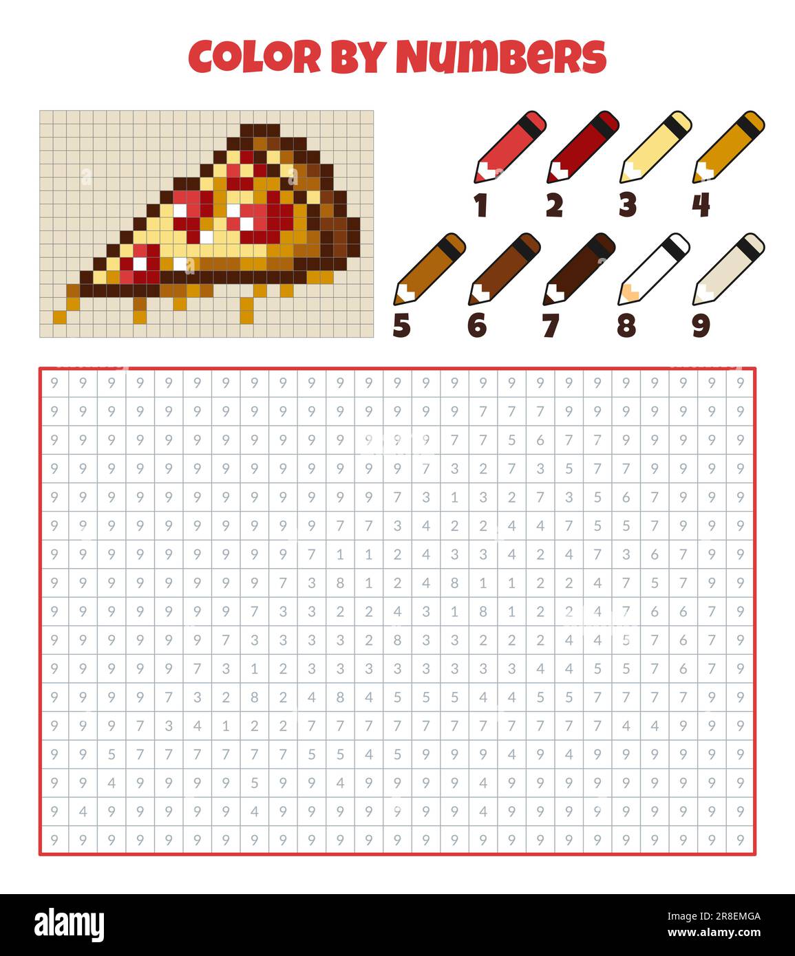 Color by numbers. Coloring book for kids.Pixel art Stock Vector Image ...