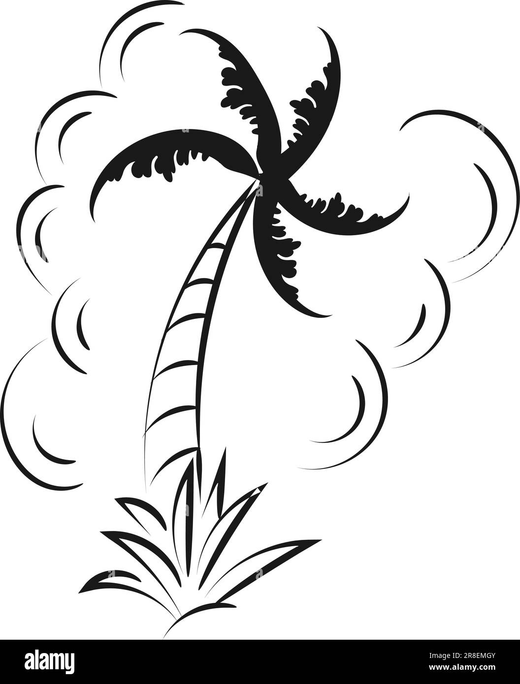 Beach scenery line illustration. Palm tree line drawing for print or ...