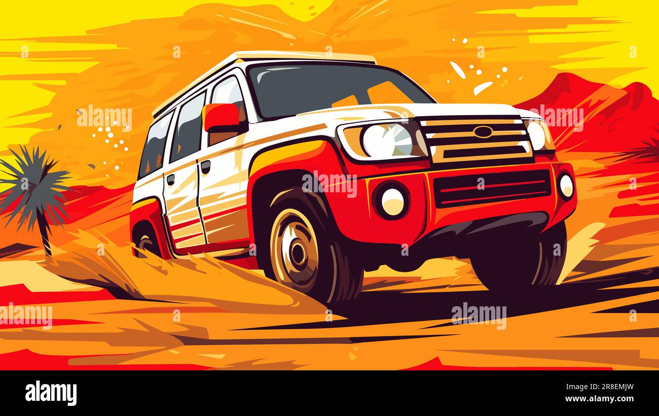 White SUV rushing in desert. 4x4 sport, safari offroad adventure ...