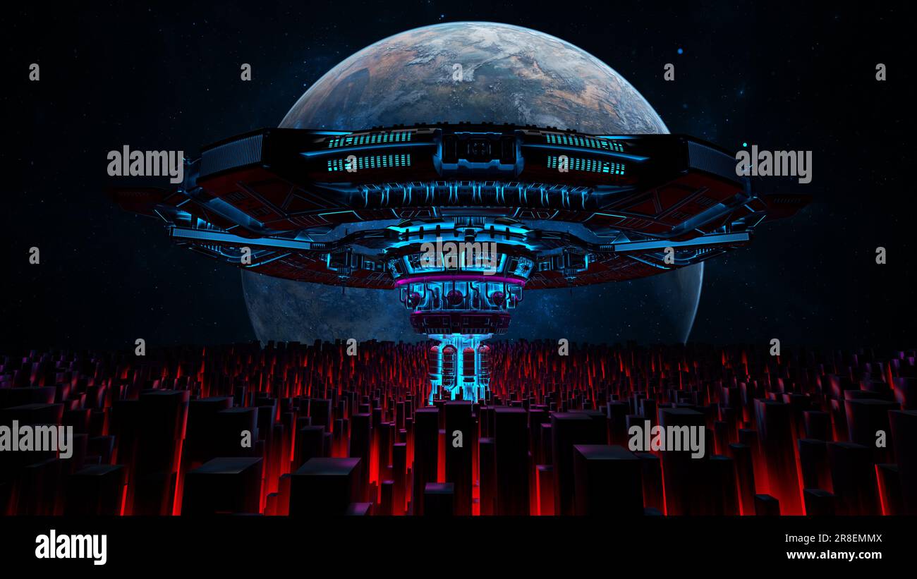 Space City base, extraterrestrial colony. Fantasy City spaceship base ...