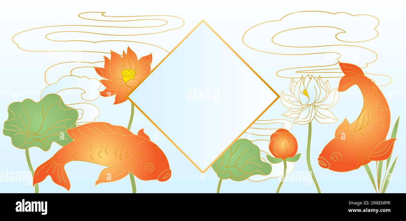 Oriental fish and lotus illustration. Chinese and japanese traditional ...