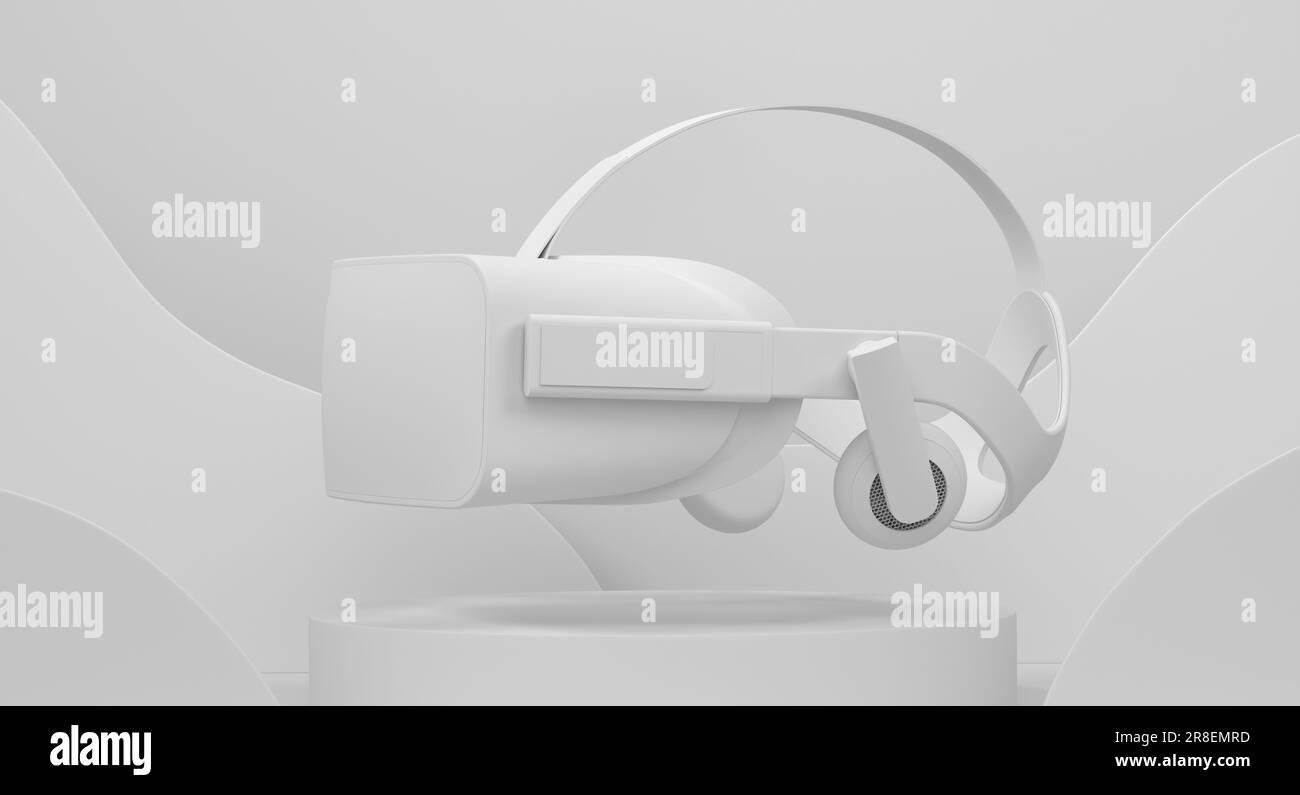 Virtual reality glasses on cylinder podium with steps on monochrome ...