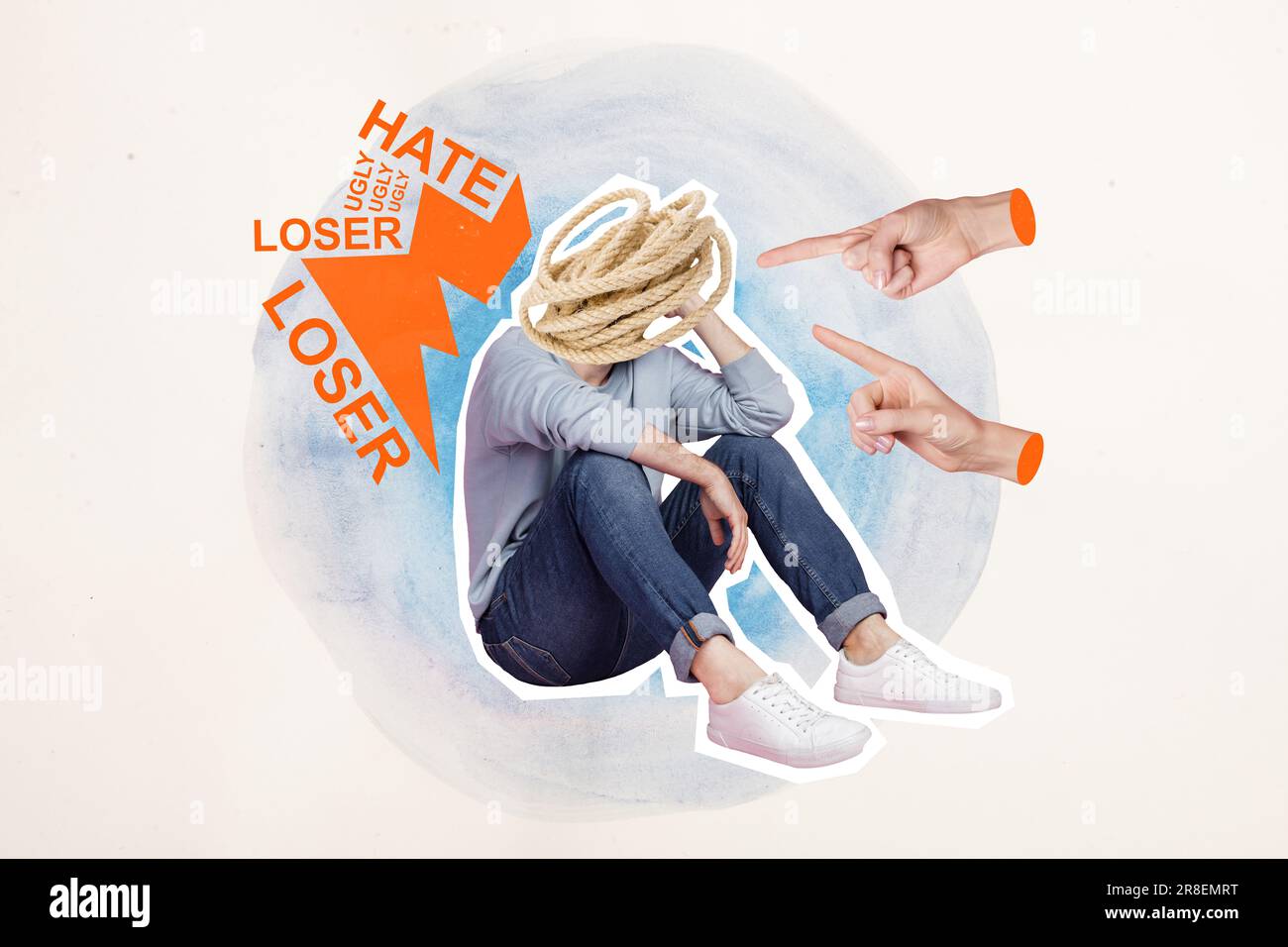 Photo collage picture illustration of headless ropes face mocking ...