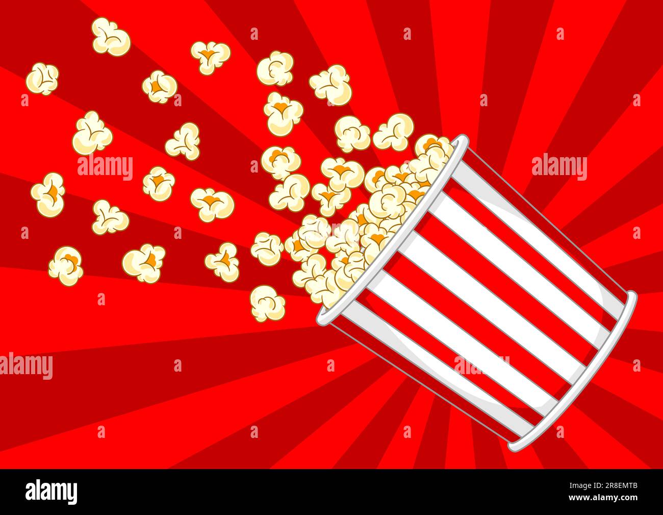 Popcorn in paper striped bucket. Illustration of snack food in cartoon ...