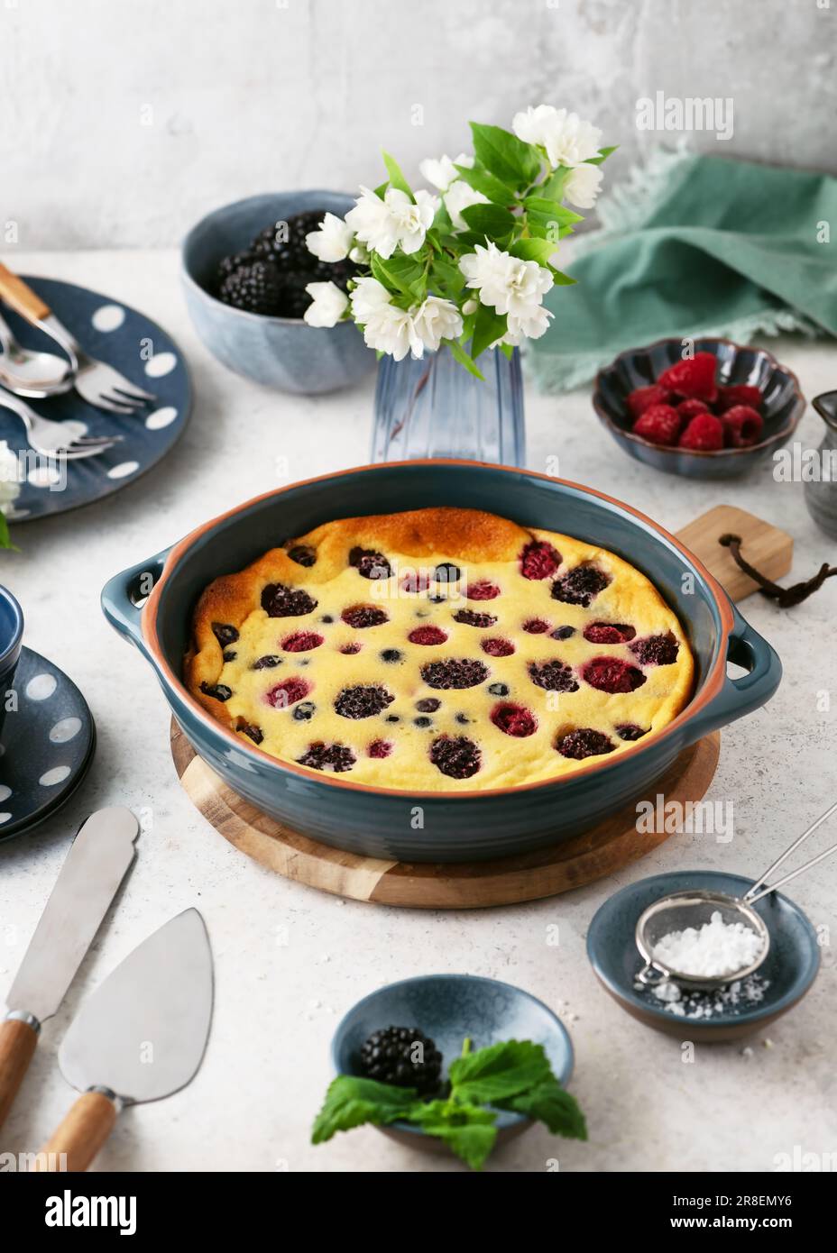 Traditional french pie clafoutis with fresh summer blackberry ...