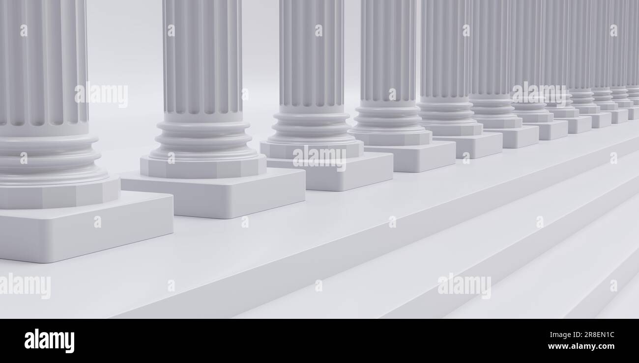 White marble pillar and step in row on white background. Down part of ...