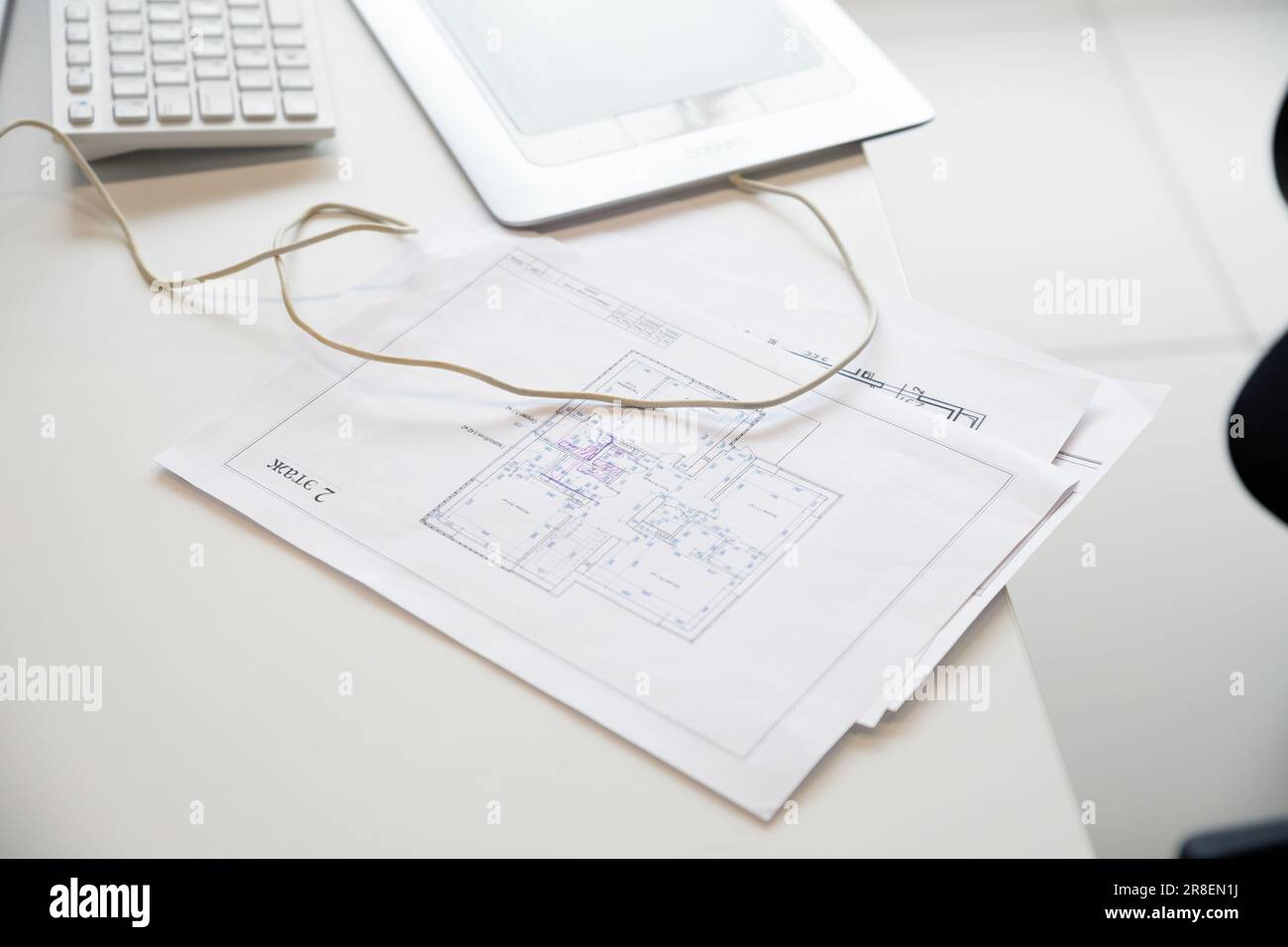 paper building architectural drawing, blueprint, white graphics tablet ...