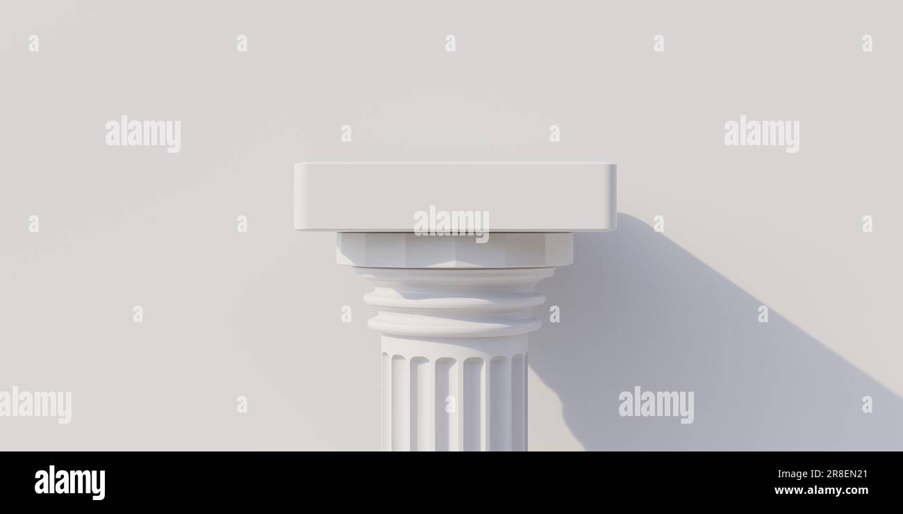 One white marble pillar isolated cutout on empty white background ...