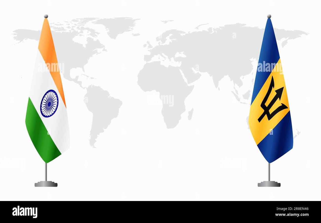 India and Barbados flags for official meeting against background of ...