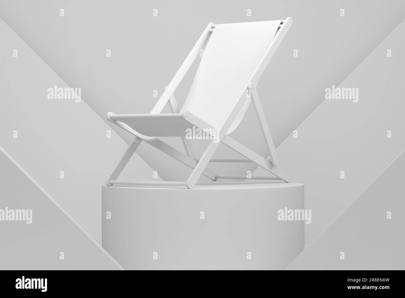 Striped beach chair on cylinder podium with step on monochrome Stock ...